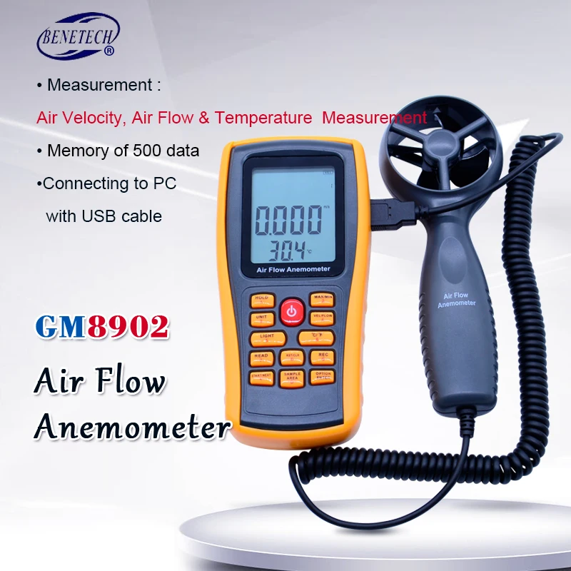 GM8902 Air velocity temperatur Anemometer handheld LCD Digital 45 mt/s ...