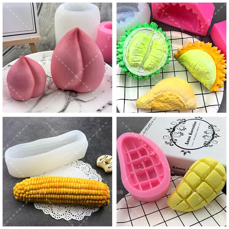 3d Fruit Peach Durian Mango Corn Mousse Ice Cream Silicone Mold Fondant ...
