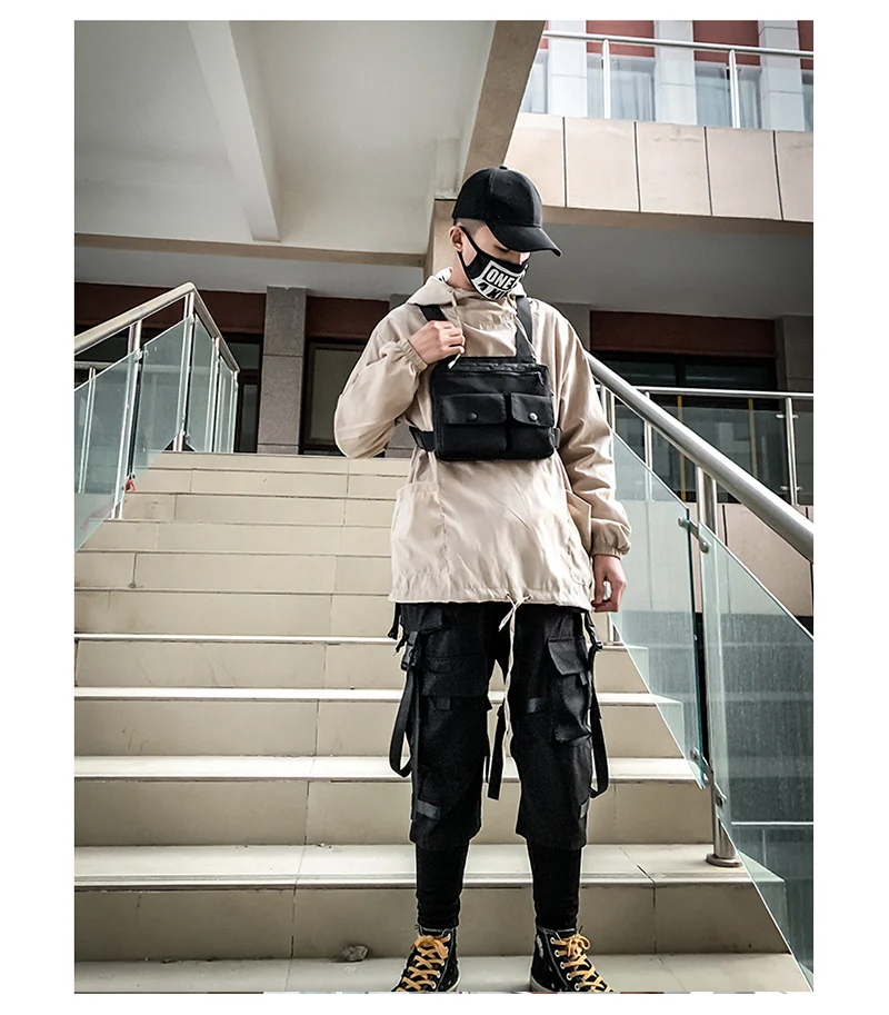 Sac banane,en toile pour homme,de style Hip-hop,gilet tactique,Kanye ...