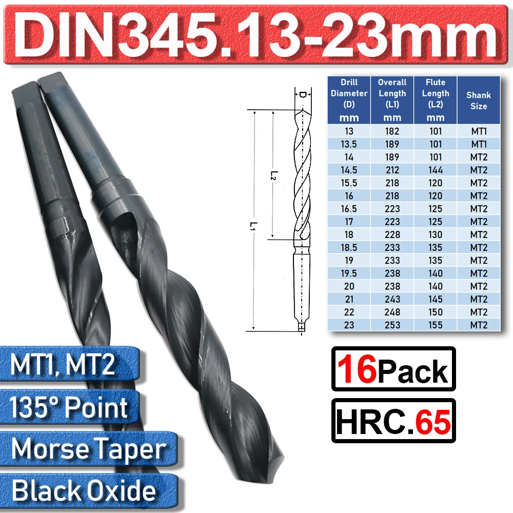 13-23mm HSS Morse Taper Shank Twist Drill Bit Set Black Oxide Hardened Twist Drill Bit For Wood ...
