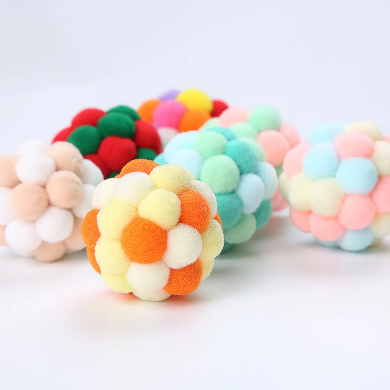 1Pcs-Colorful-Handmade-Bouncy-Ball-DIY-Rainbow-Plush-Ball-Cat-Toy ...
