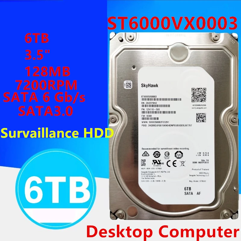 Original HDD For Seagate 6TB 3.5" SATA 6 Gb/s 128MB 7200RPM For ...