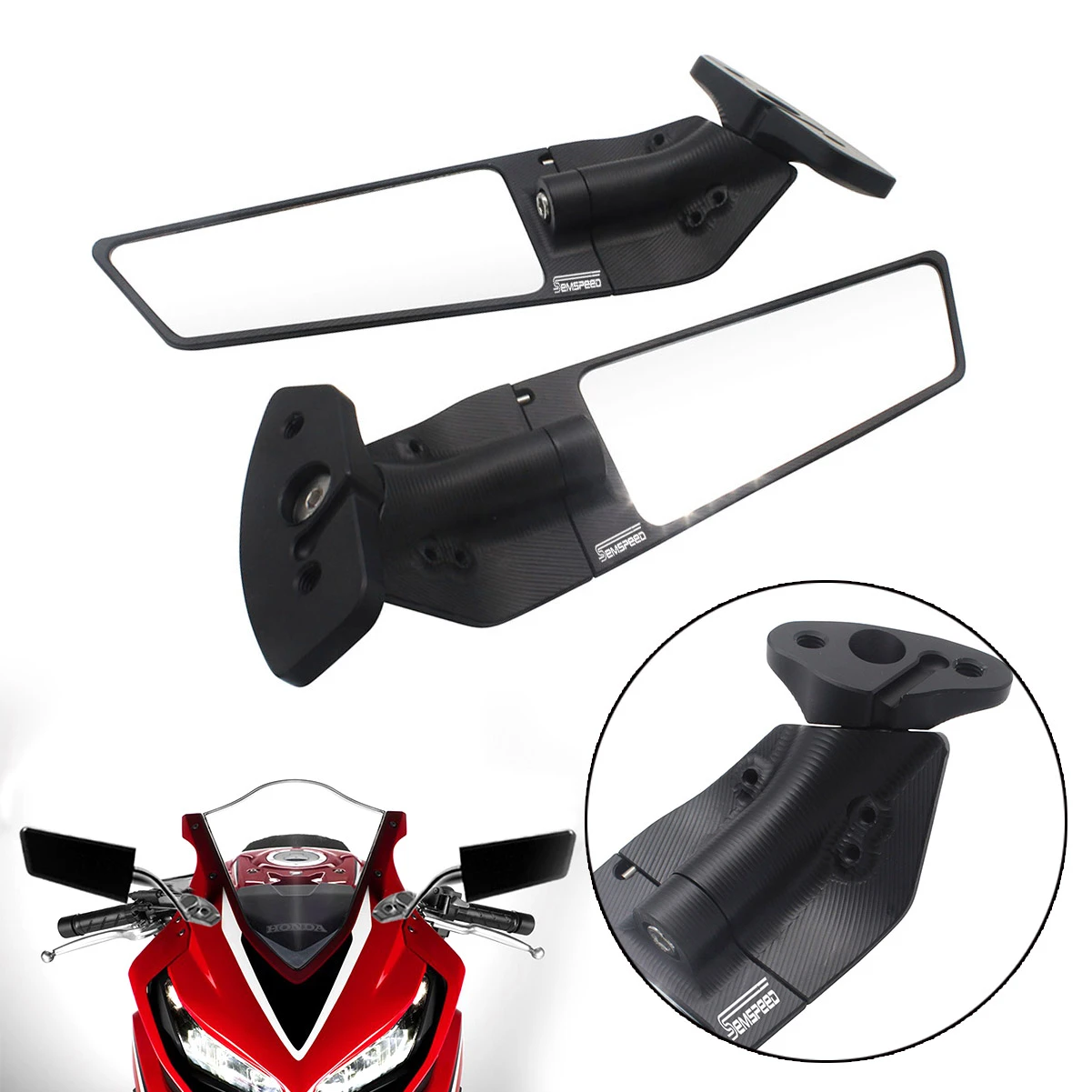 2pcs Motorcycle Mirrors Modified Wind Wing Adjustable Rotating Rearview ...