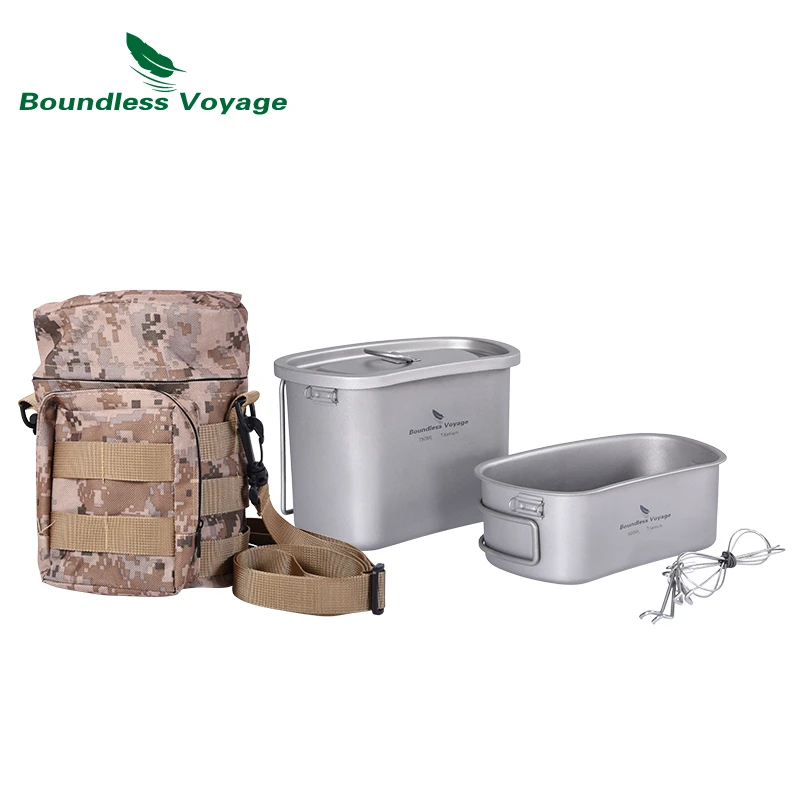 Boundless Voyage Titanium Pot With Camouflage Bag Kidney-shaped Camping ...