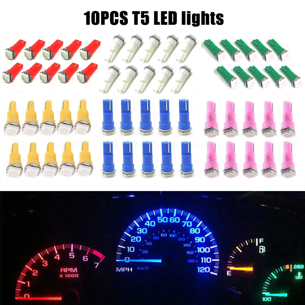 10PCS T5 LED Lights W1.2W W3W LED Car Interior Light Auto Side Wedge Dashboard Gauge Instrument ...