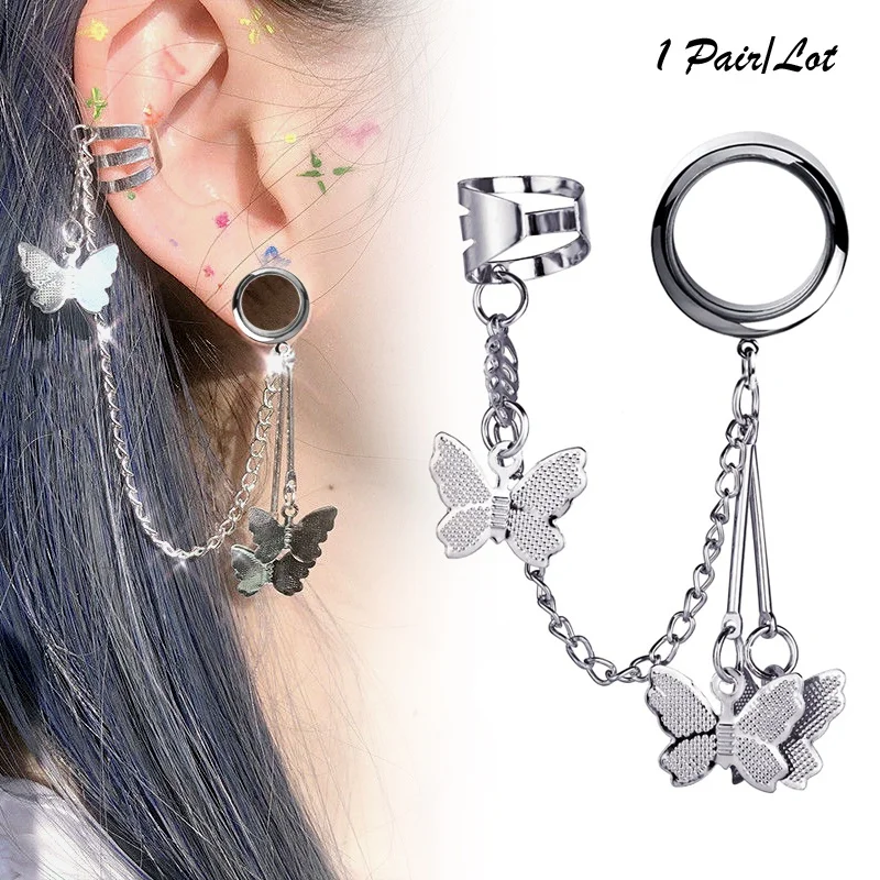 Earring Ear Tunnels Plugs Ear Cuff Hip hop Long Chain Ear Bone Clip Cool Girl Party Jewelry Ear Reamer In The Ear Piercing AliExpress