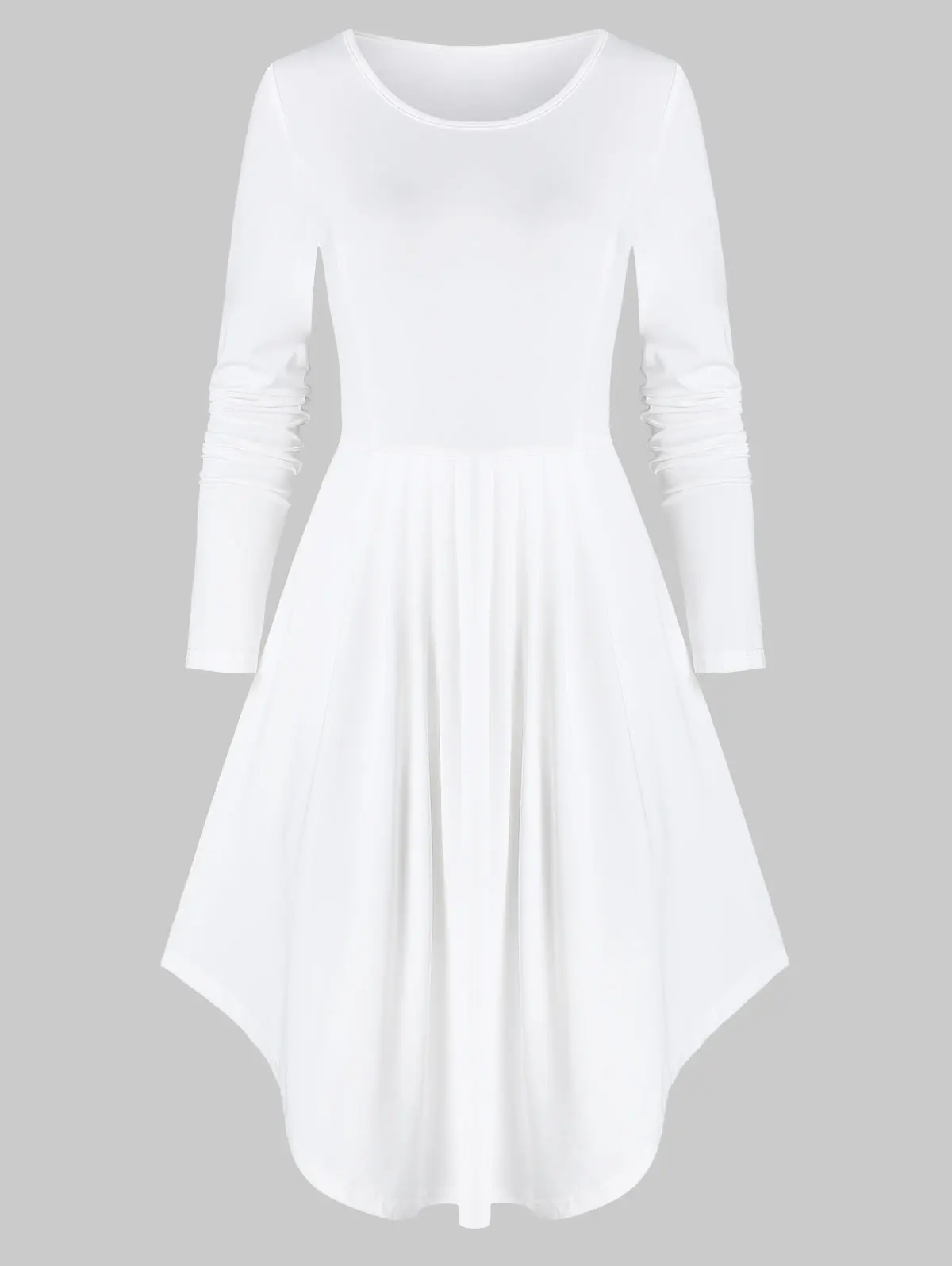 Wipalo Solid Women Casual Dress Spring Curved Hem Long Sleeve Pleated ...