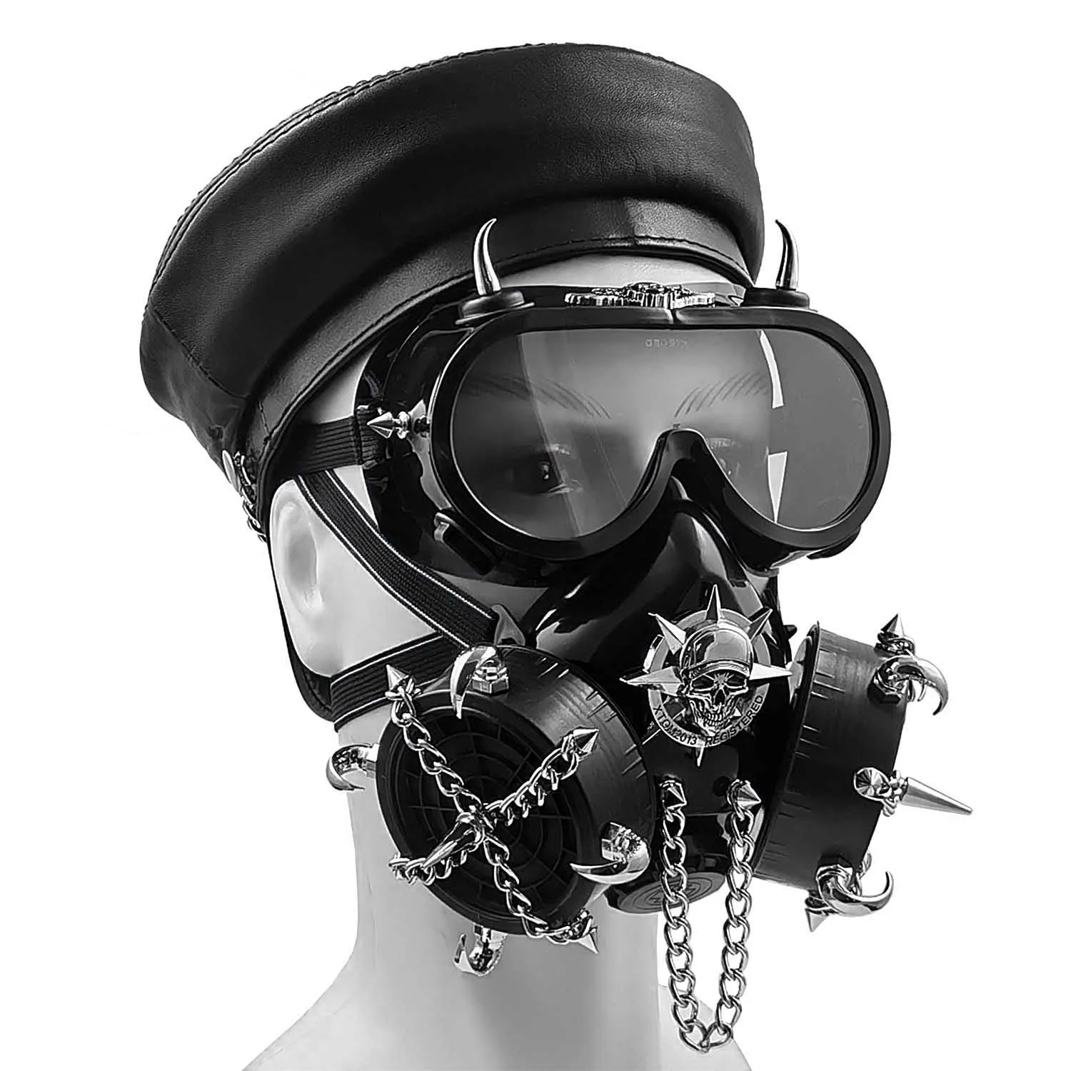 Steampunk Mask Men Masquerade Skeletal Spike Half Face Skull Mask ...