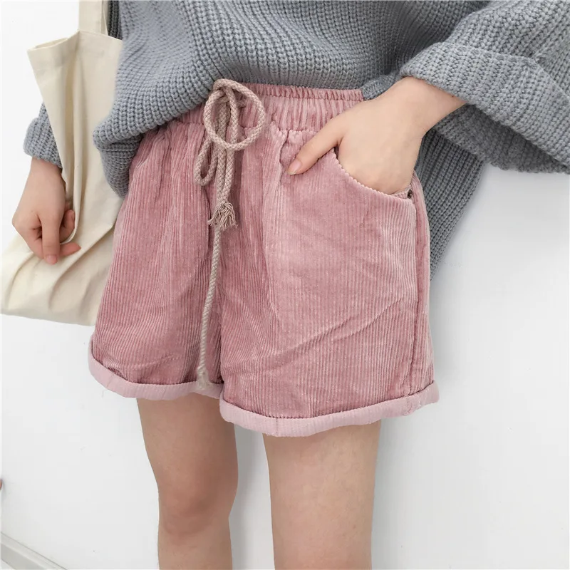 Women Casual Cuffed Drawstring Cotton Corduroy Shorts One Size|Shorts ...