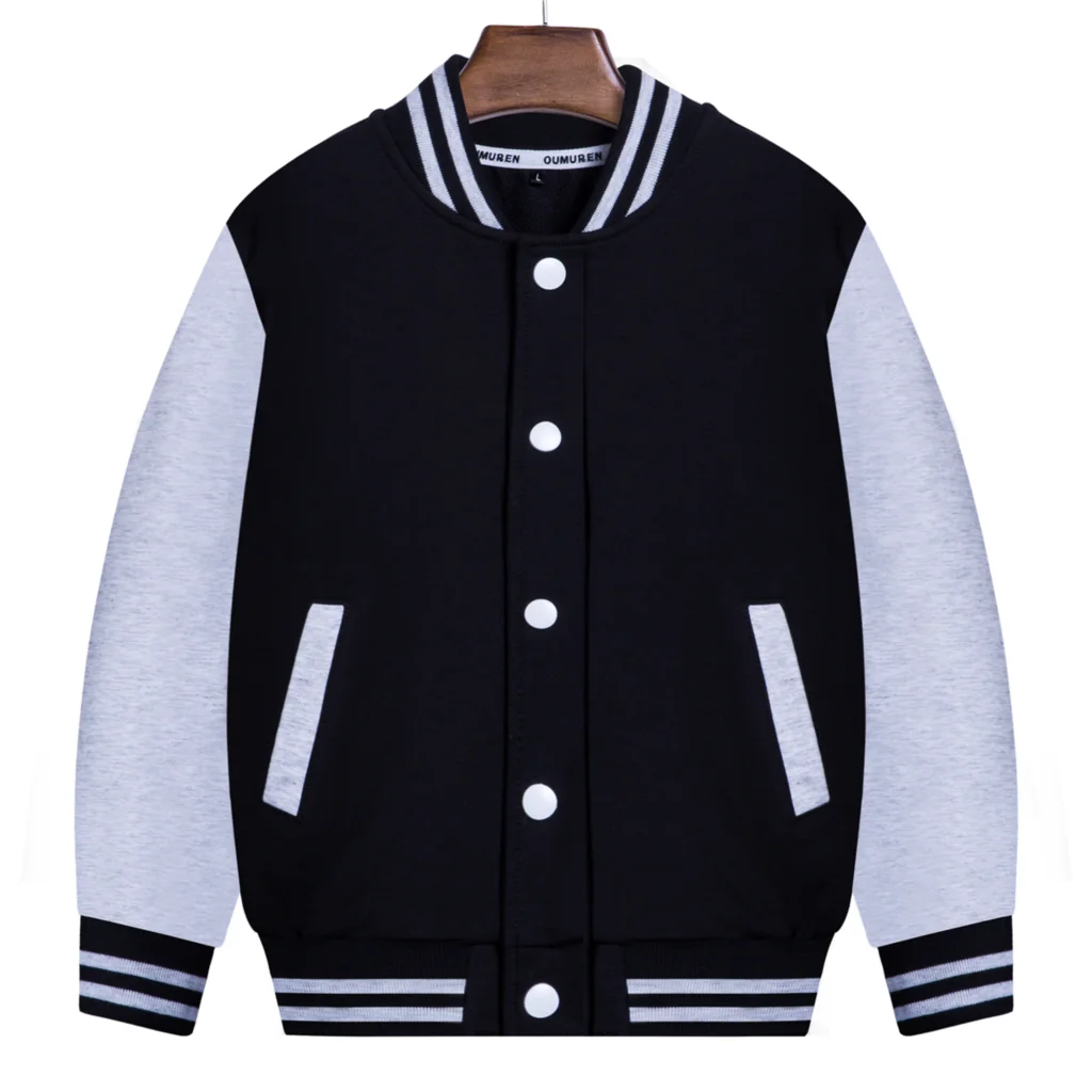 School Child Baseball Jacket Boys Girls Gray Casual Hoody Kids ...