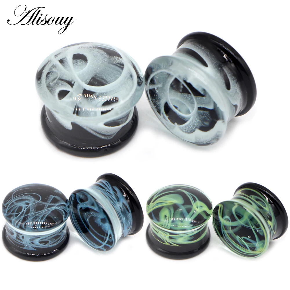 Alisouy 2PCS Multi Color Glass Ear Plugs Tunnels Expanders Ear Gagues ...