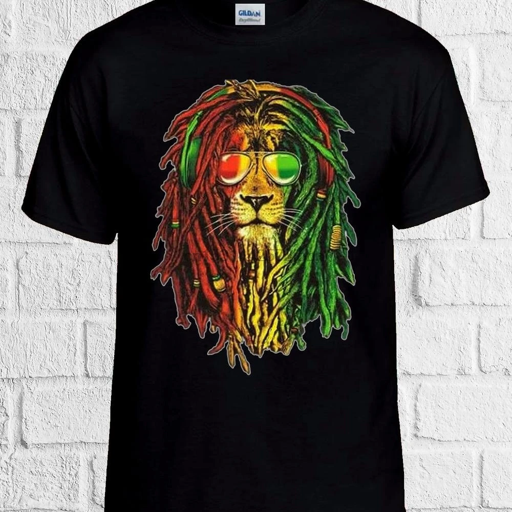 Reggae T-Shirt, Mens Jamaica Lion Reggae Jamaican Flag Rastafarian ...