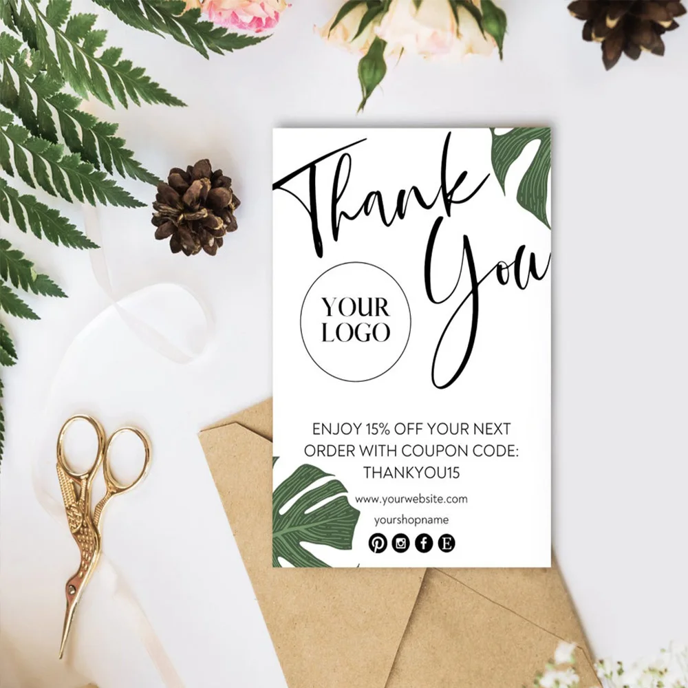 Palm Leaf Packaging Insert Thank You Card Tropical Thank You Card CORA ...