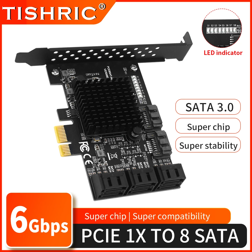PCI-E Sata Adapter 1X 4X PCIE Sata PCI Express Expansion Card 2/4/6/8 ...