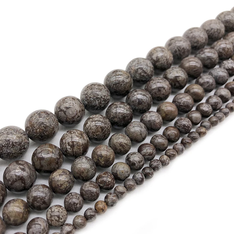 Wholesale Natural Stone Coffee Snowflake Obsidian Round Beads 15 ...