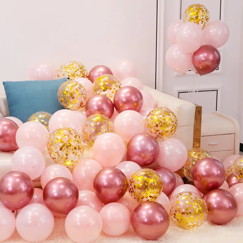 20pcs Pink Gold Confetti balloons Set Rose Gold Chrome metallic balloon ...