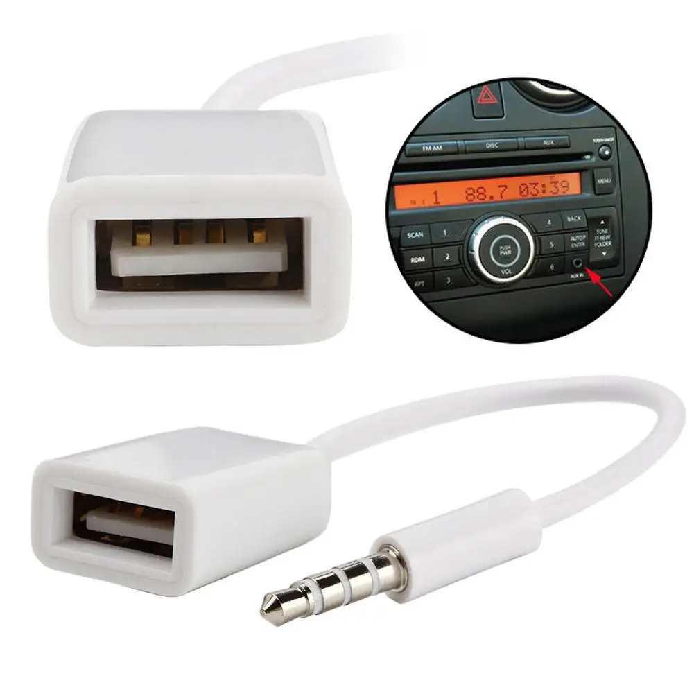 Car 3.5mm Male AUX Audio Plug Jack To USB Cable Converter Extension ...
