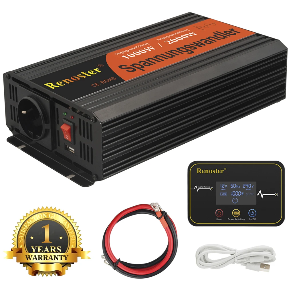 Renoster Omvormer 12V 220V Zuivere Sinus 1000/2000W Omvormer Draadloze ...