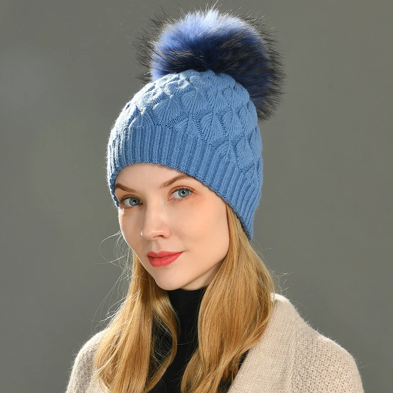 Jxwatcher-Women-Winter-Hat-Real-Fur-Pompom-Angora-Knitted-Wool-Beanie-Fashion-Casual-Outdoor ...