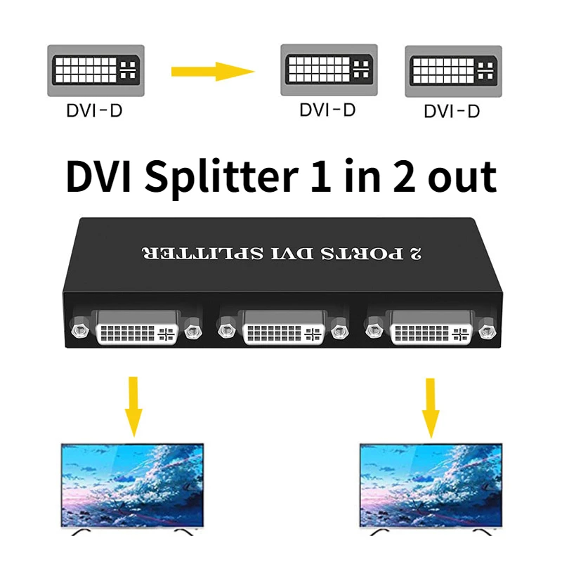DVI Splitter 1x2 DVI-D Extender Adapter 1 IN 2 OUT HD 1080P for ...