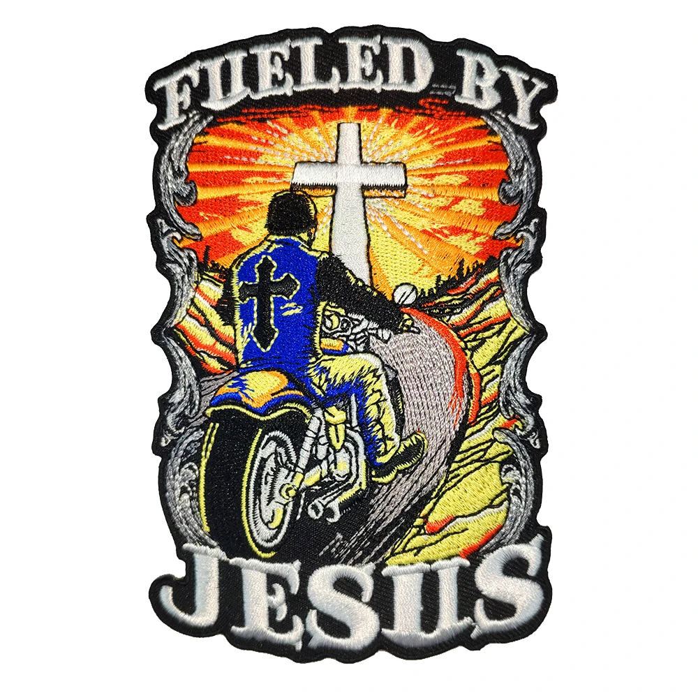 Fueled Jesus Motorcycle Embroidery Iron on Patch Appliqued Jacket ...