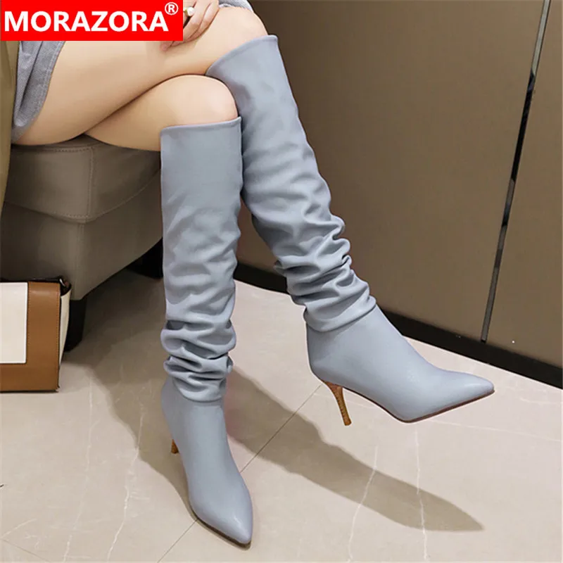 Morazora 2022 tamanho grande 34 43 botas femininas stiletto salto alto apontou toe botas de ...