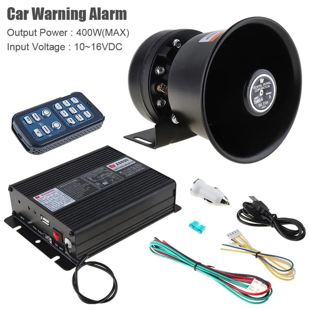 400W 18 Tone Loud Car Warning Alarm Police Siren Horn Speaker Auto Horn ...