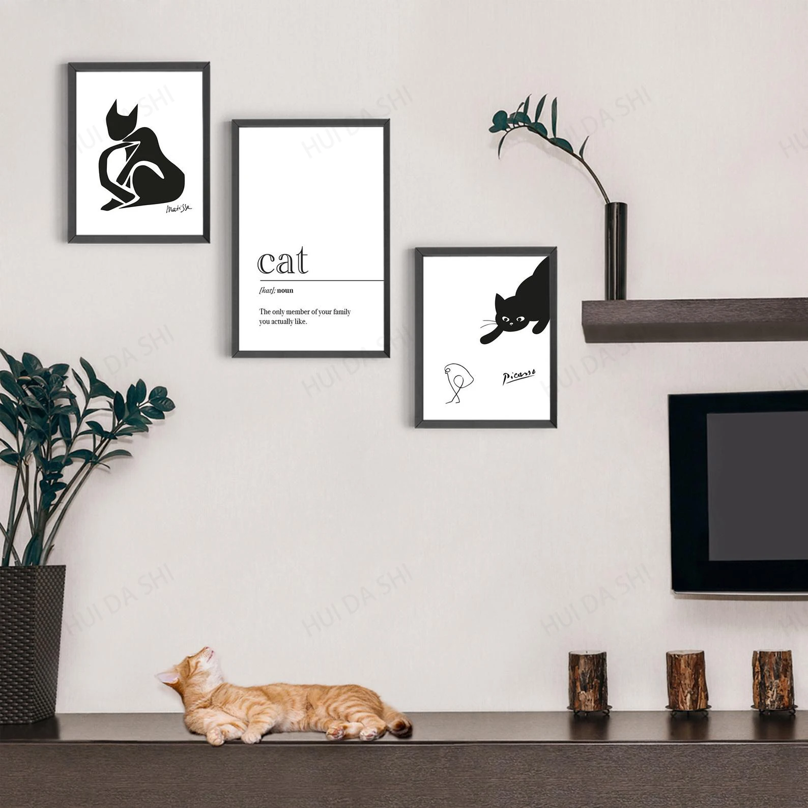 Urns & Memorials Pet Portraits Set of 3 Cat Art Prints A4 Pet Supplies ...