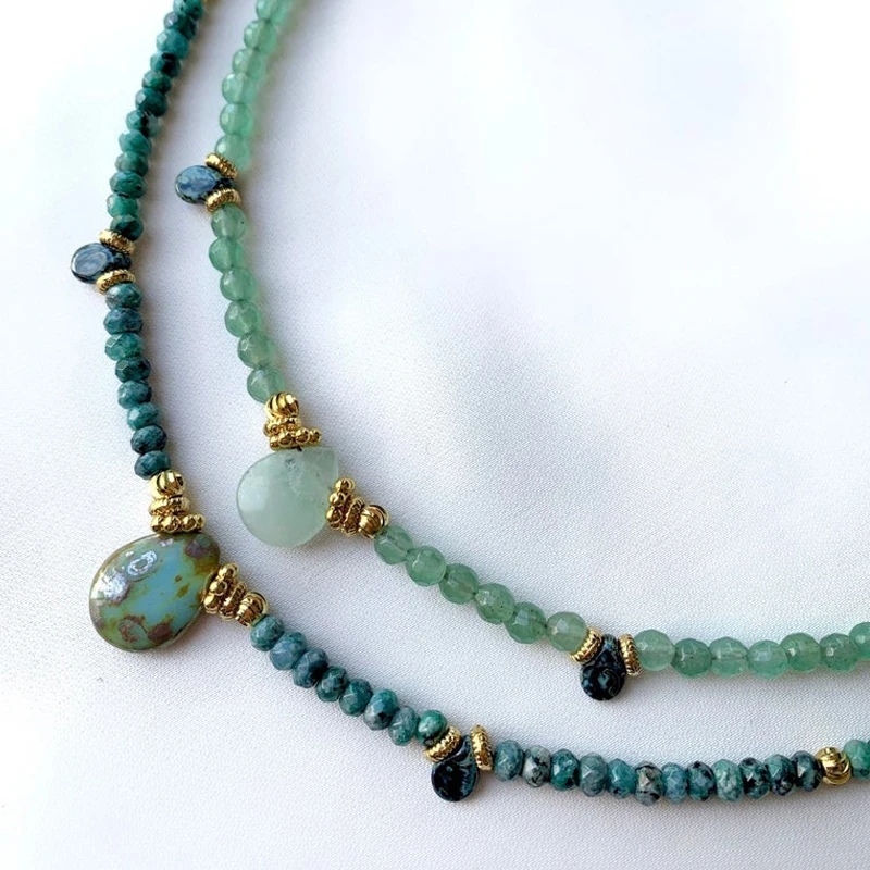 2021 Vintage Trendy Water Drop Stone Pendant Necklace Handmade Ethnic ...