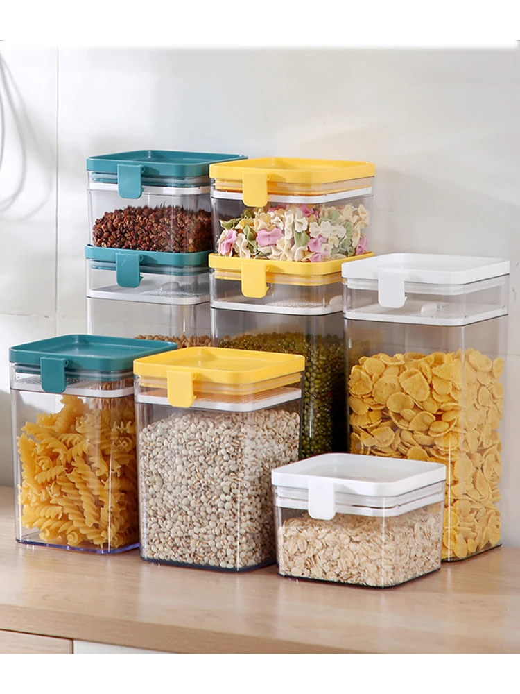 Food Storage Box Plastic Clear Container Set With Pour Lids Kitchen ...