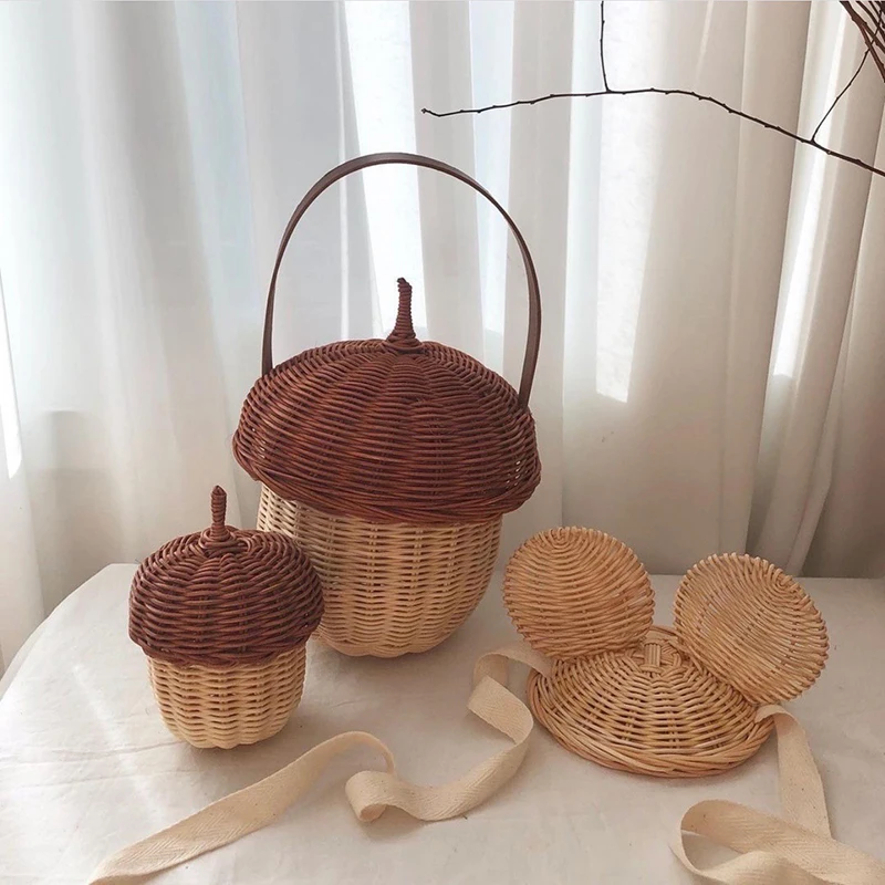 Rattan-Pinecone-Picnic-Basket-Handmade-Woven-Storage-Bag-Cute-Portable ...