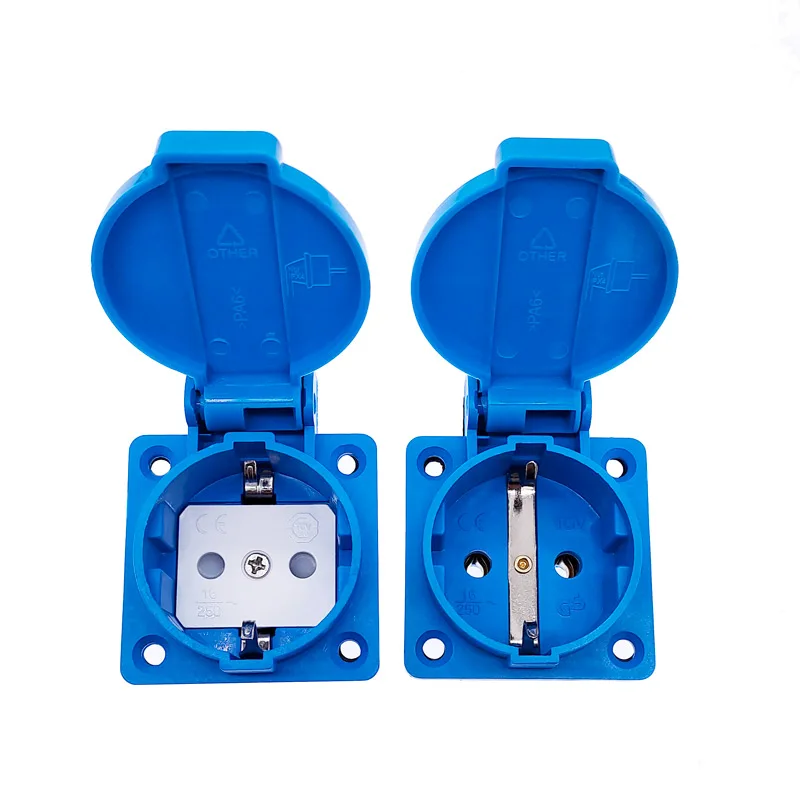 1PCS SCHUKO waterproof socket industrial black blue waterproof socket ...
