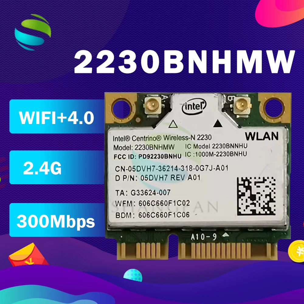 Sem fio n 2230 2230bn 2230bnhmw metade mini pci e 300mbps + cartão sem ...
