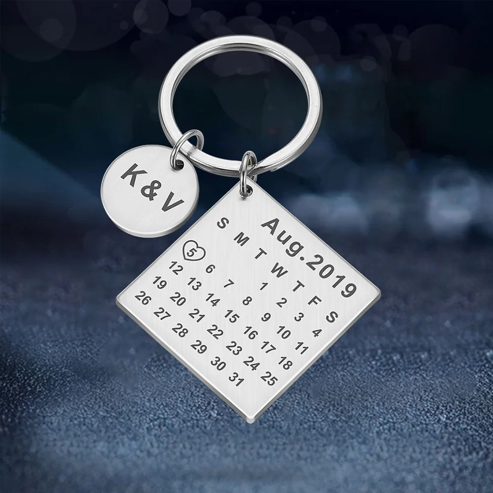 Personalized Custom Calendar KeyChain Stainless Steel Highlighted with ...