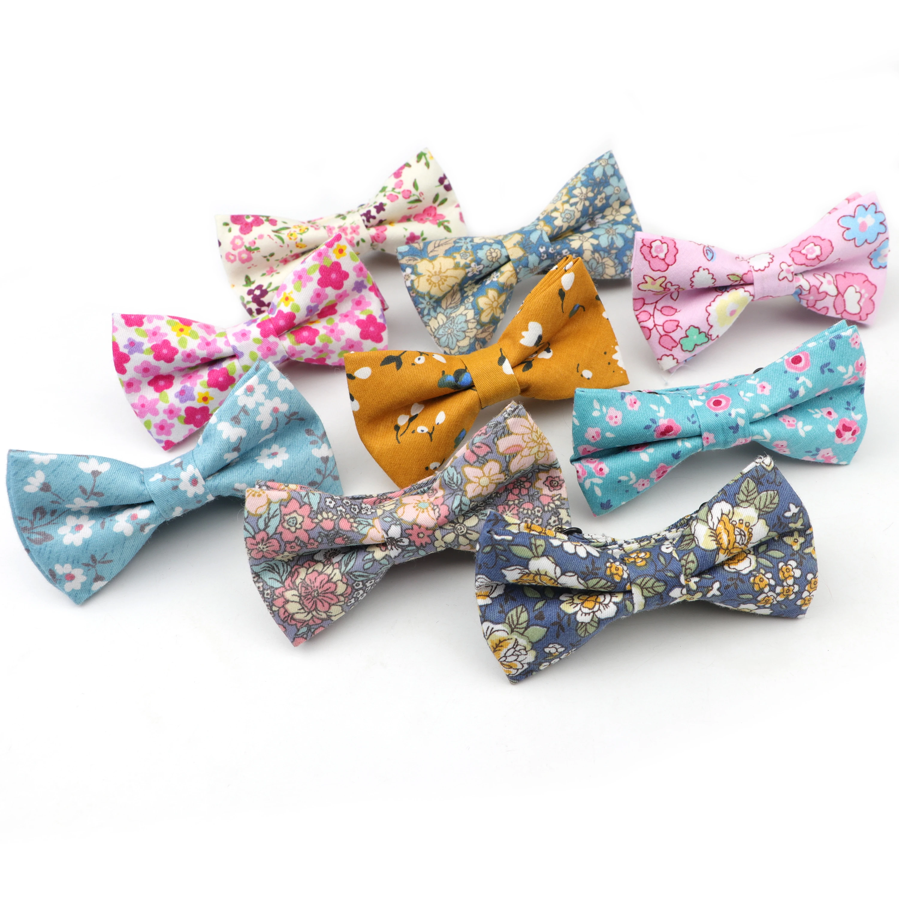 Fashion Floral Kids Bow Ties Cotton Print Adjustable Bowtie Neckties ...