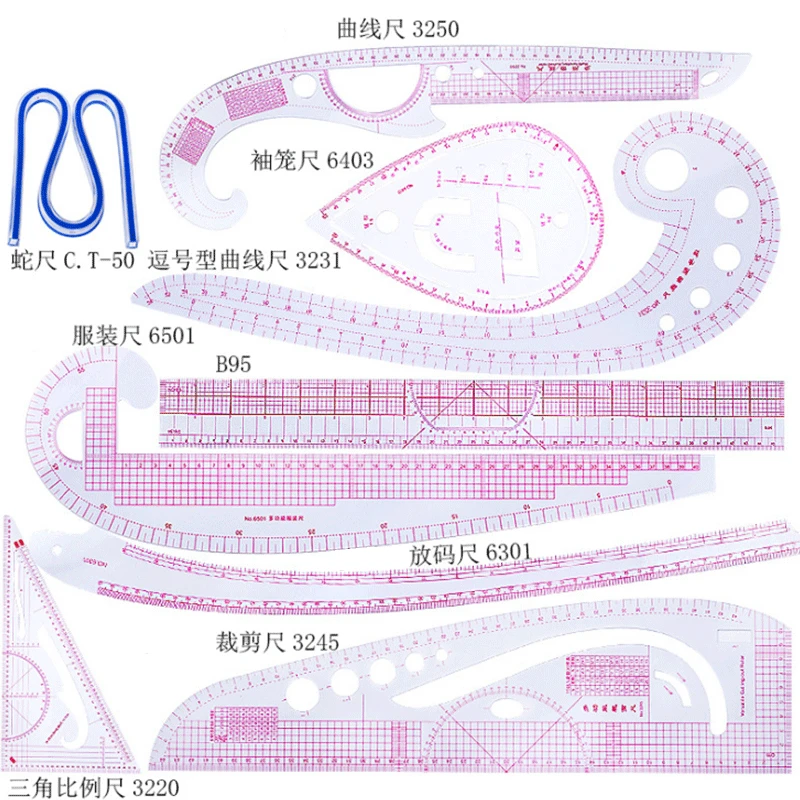 5-6-9pcs-Set-Tailor-Measuring-Ruler-Kit-DIY-Tailor-Patterns-Sewing ...