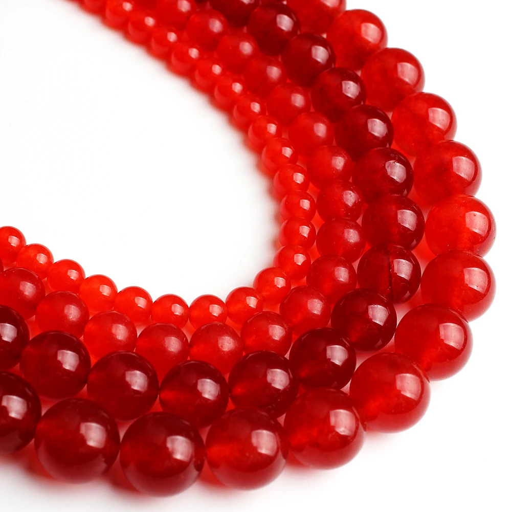 Cuentas redondas de Calcedonia roja Natural, abalorios de piedra ...