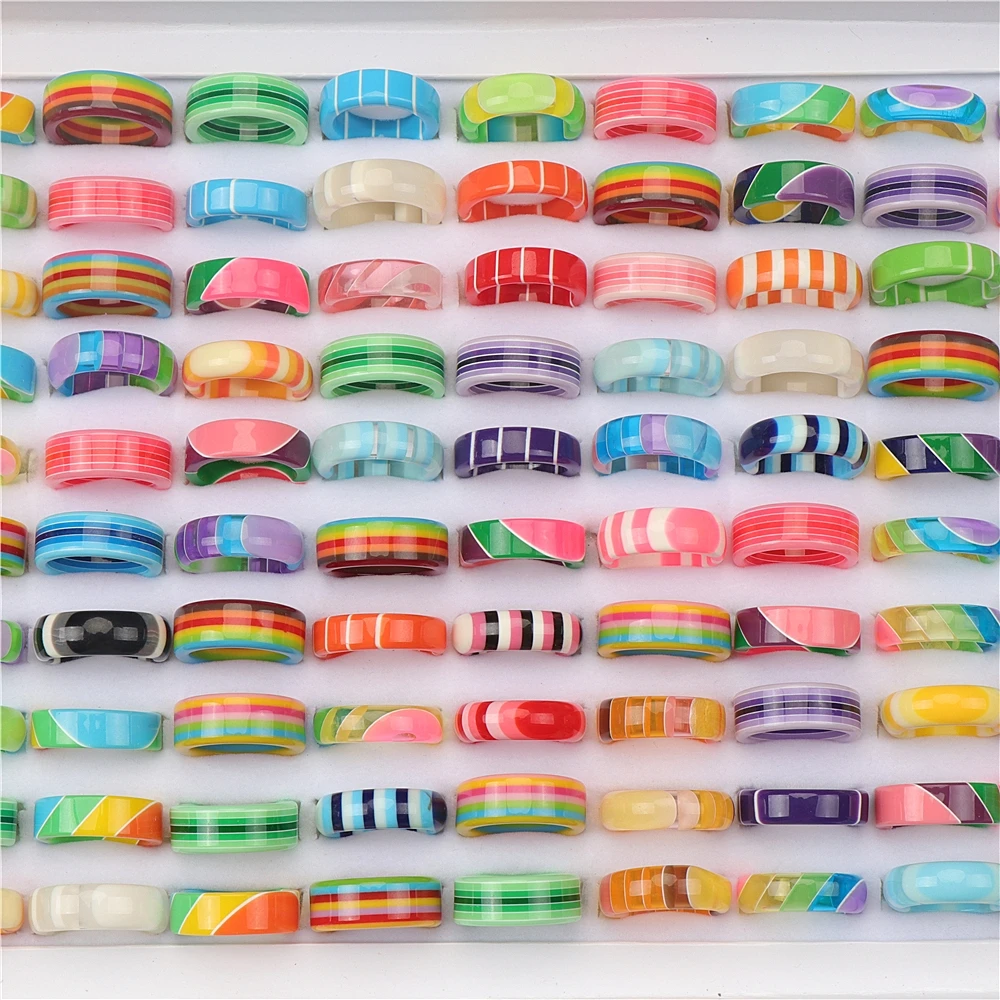 Acrylic Rings Wholesale | Acrylic Rings Jewelry | 50 Pcs Colorful Rings ...