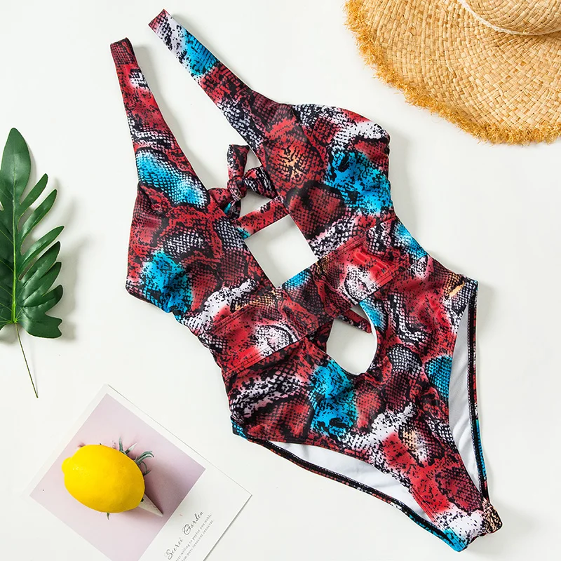 Sexy Snake Mesh Trikini Bandage Bathing Suit Backless Monokini High Cut ...