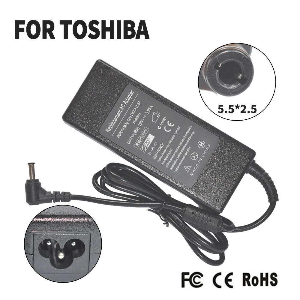 Cargador de batería para Toshiba Satellite, adaptador de CA de 19V, 3.95A, 75W, 5,5x2,5mm, L100 ...