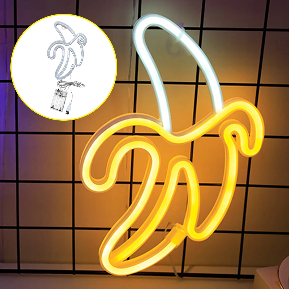 Luz de neón con forma de plátano para decoración del hogar, luz LED de ...