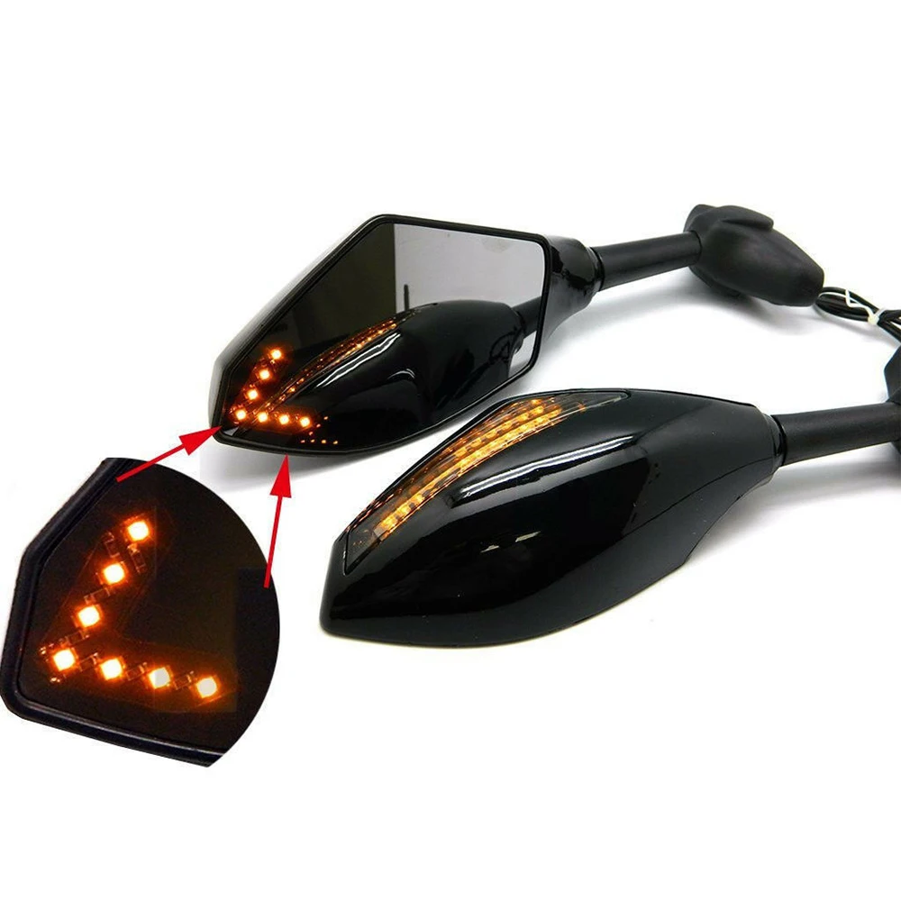 Motorcycle Black LED Integrated Turn Signal Rear View Mirror Side ...