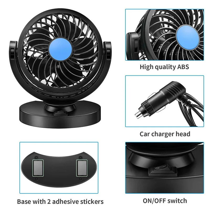 12V Single Fan Car Interior Accessories Car Cooling Swing Dashboard ...