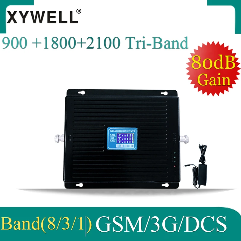 80dB Gain gsm signal booster 900 1800 2100 mhz 2G 3G 4G Tri Band Mobile ...