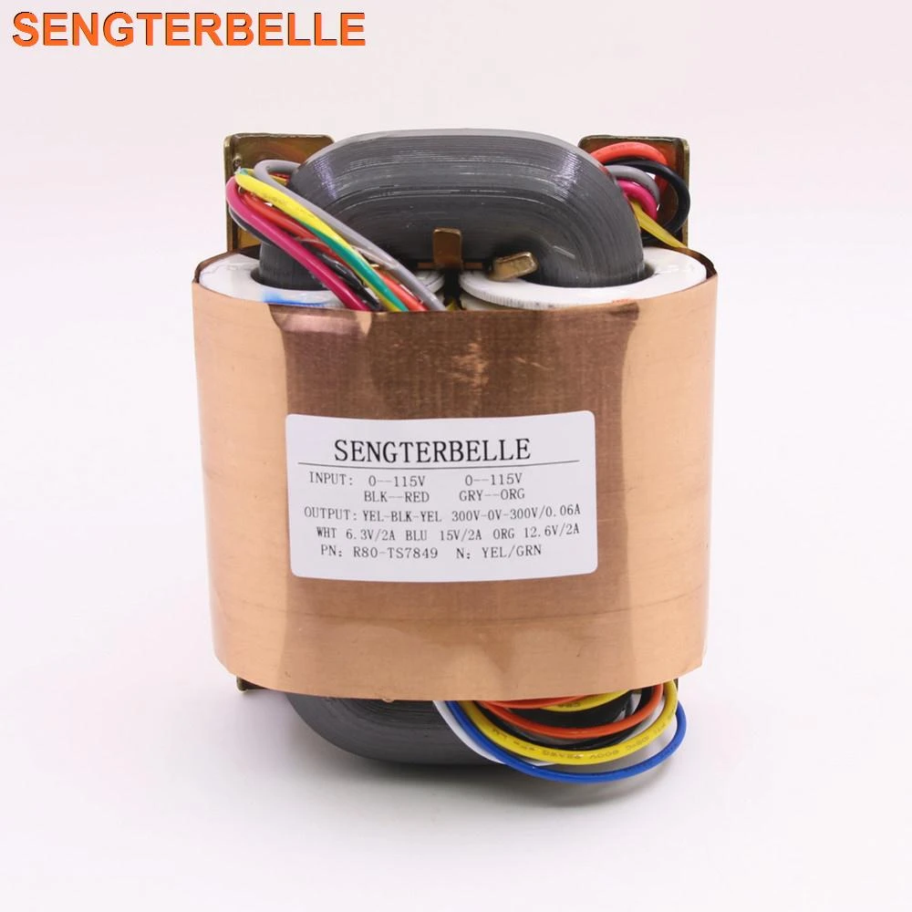 100w R80-31 R-core Power Transformer 300-0-300 (60ma), 0-6.3 (2a), 0-15 ...