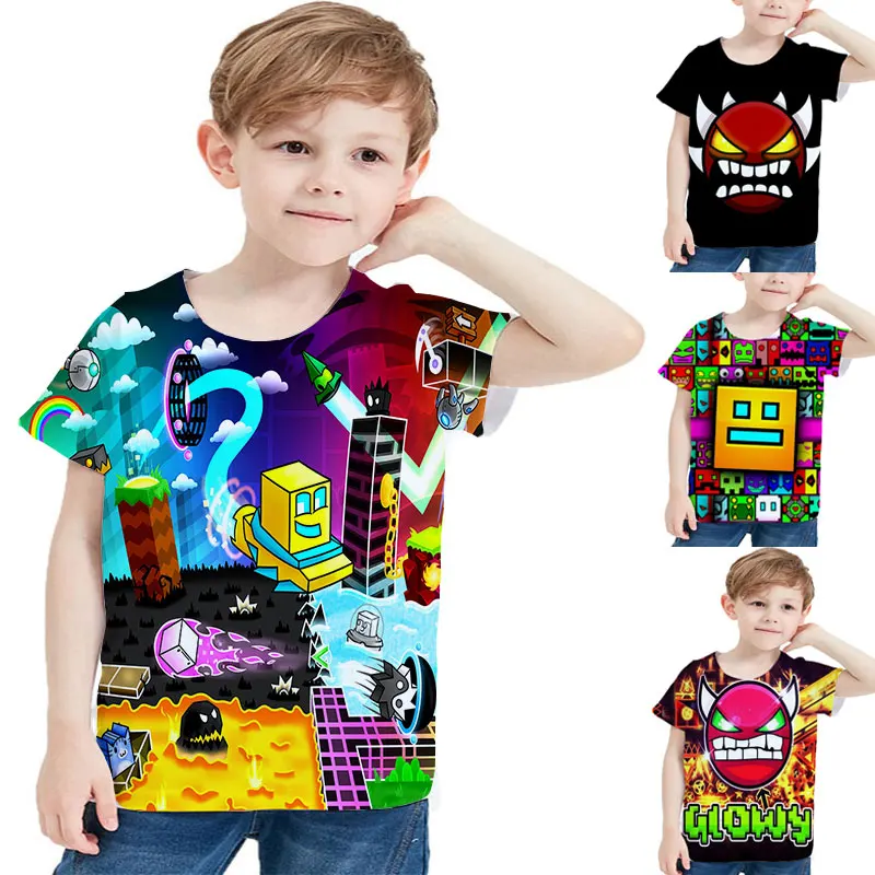Kids Game Angry Geometry Dash T-shirt for Girls Boys Clothes Summer ...
