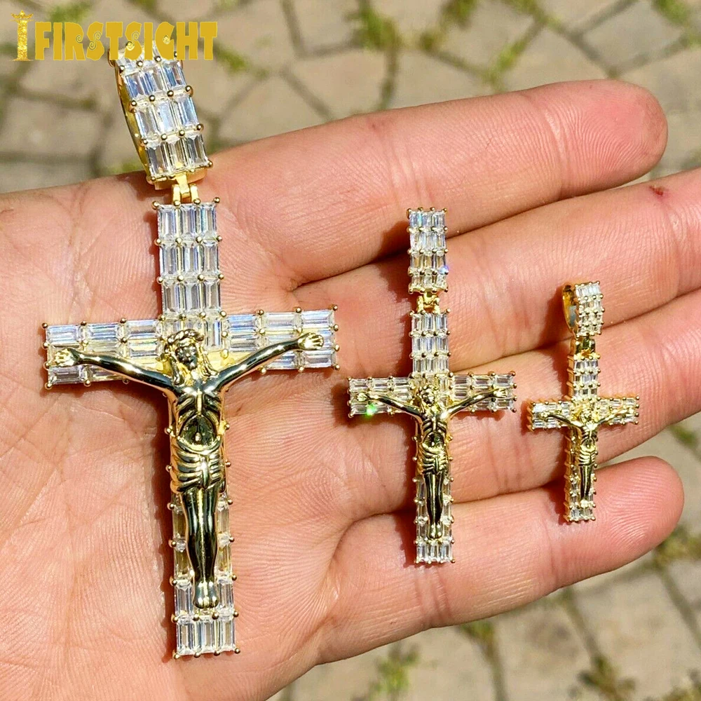 Iced-Out-Jesus-Cross-Pendant-Necklace-For-Men-Women-With-Rope-Chain ...
