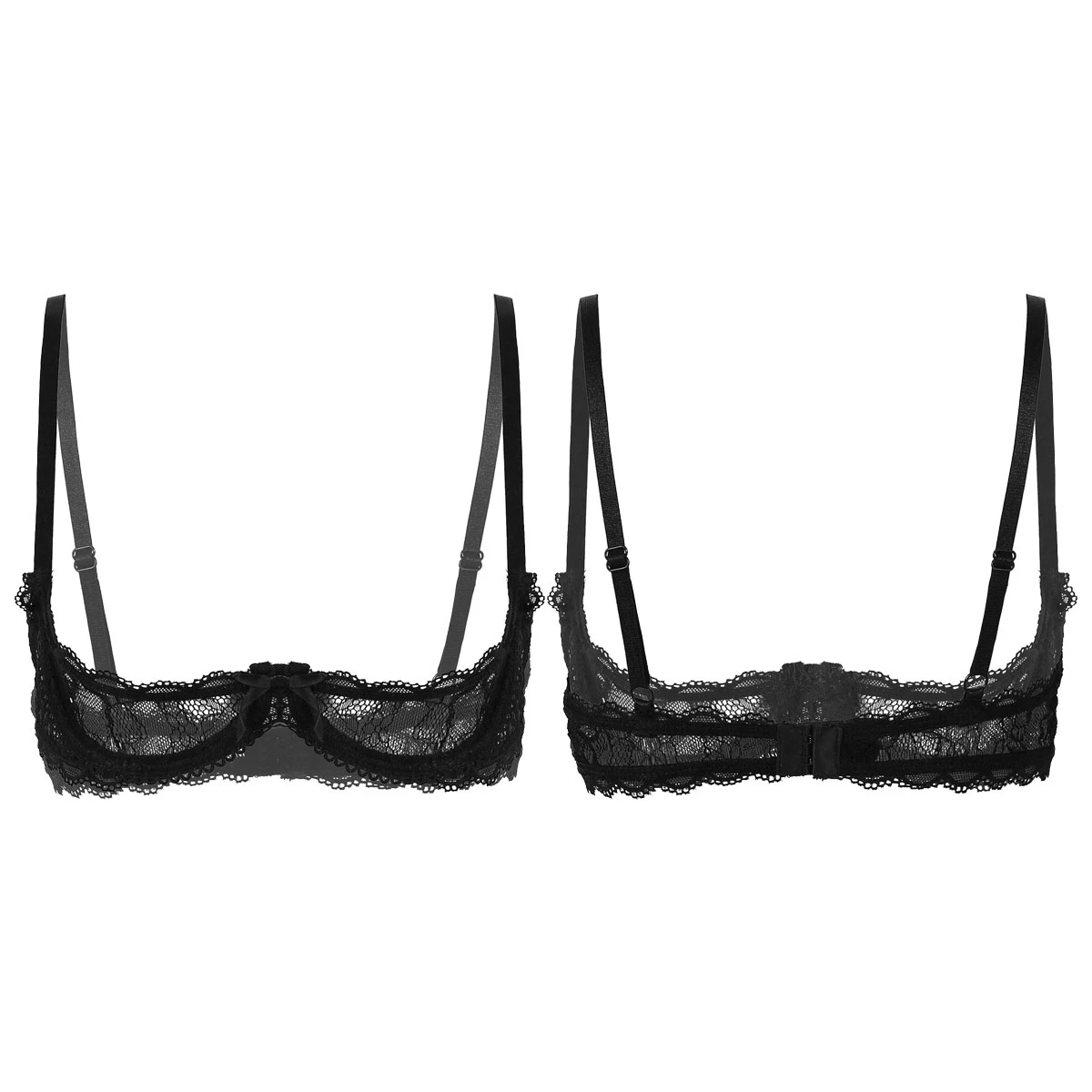 Women See Through Sheer Lace Hollow Out Lingerie Adjustable Spaghetti ...