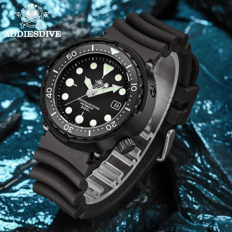 Addies Dive Men's Diver Watch Black tuna Case Sapphire Ceramic bezel ...