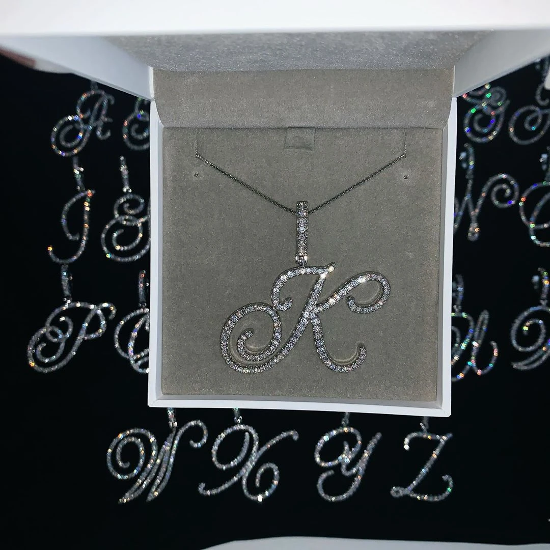 Cursive 26 Initial Letter Pendant Necklace Micro Pave 5a Cubic Zirconia ...